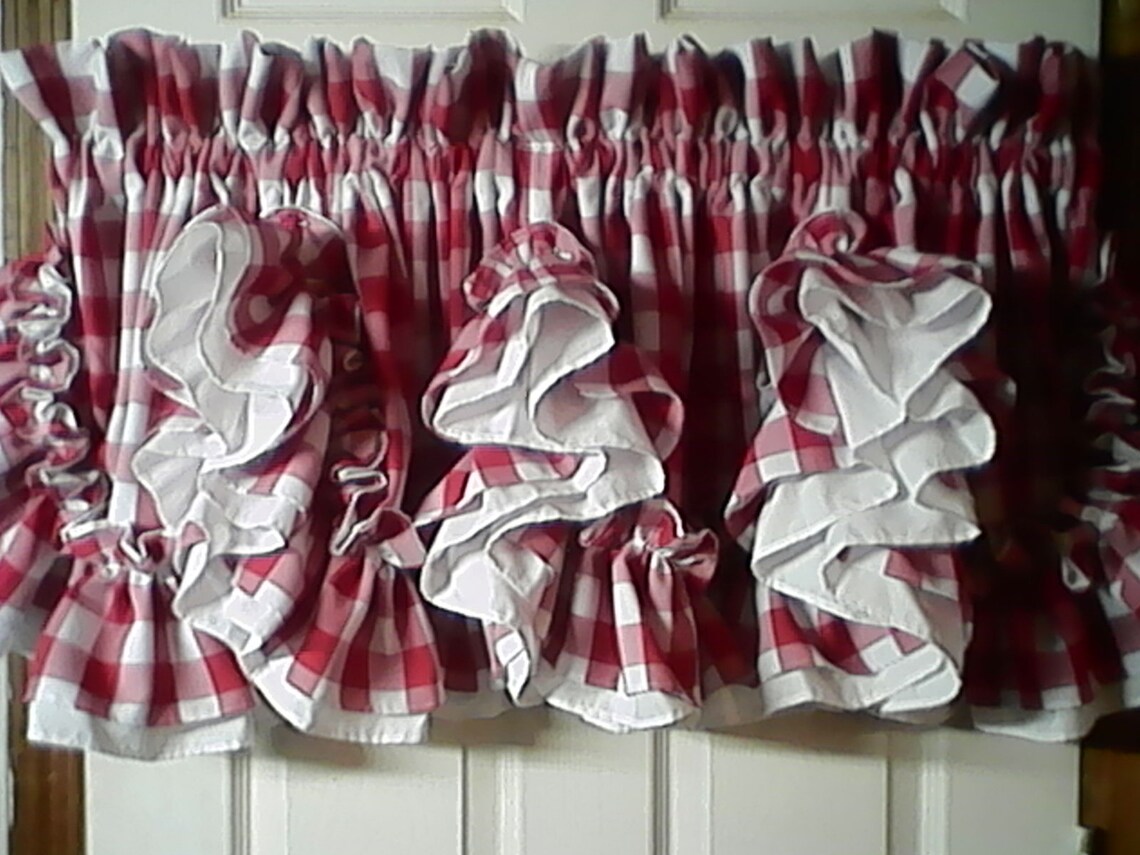 Red and White Buffalo Check Double Ruffle Valance | Etsy