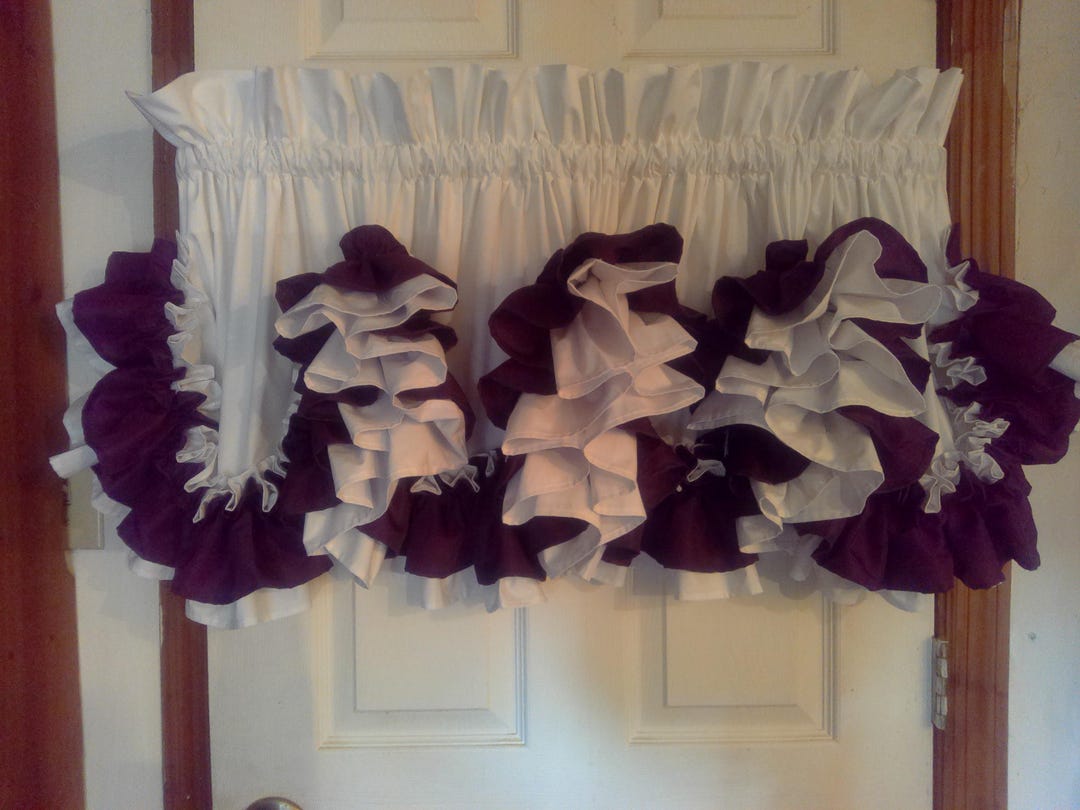 White/eggplant Color Double Ruffle Valance With White Bottom Ruffle - Etsy