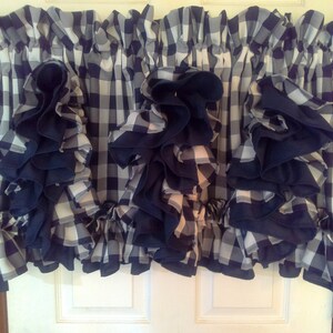 Buffalo Navy Blue and White Double Ruffle Valance - Etsy