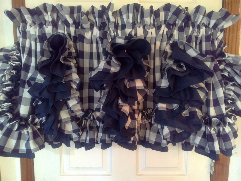 Buffalo Navy Blue and White Double Ruffle Valance - Etsy