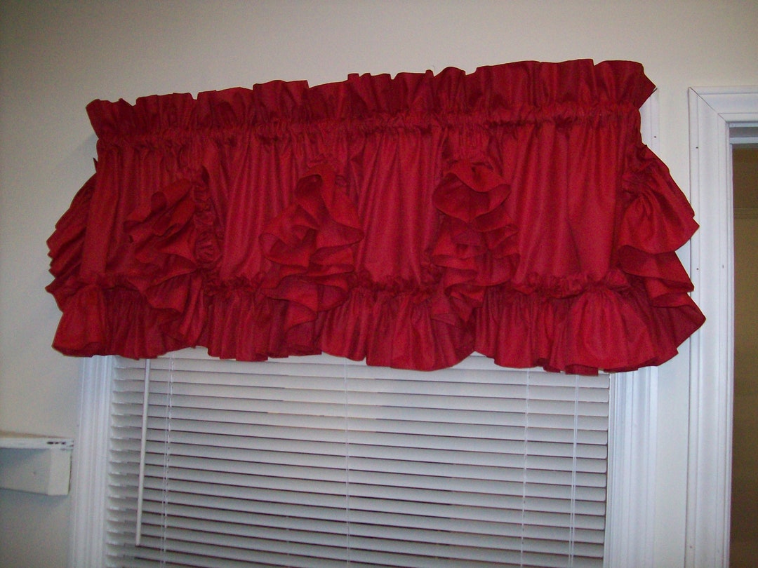 Red Double Ruffle Valance 86" Wide X 20" Long - Etsy