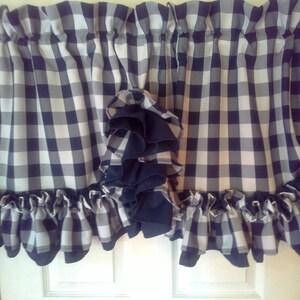 Buffalo Navy Blue and White Double Ruffle Valance - Etsy
