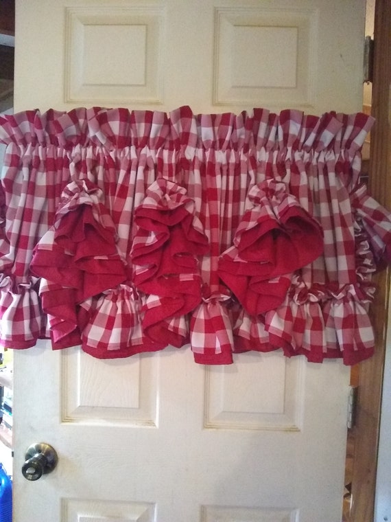 Red and White Buffalo Check Double Ruffle Valance | Etsy