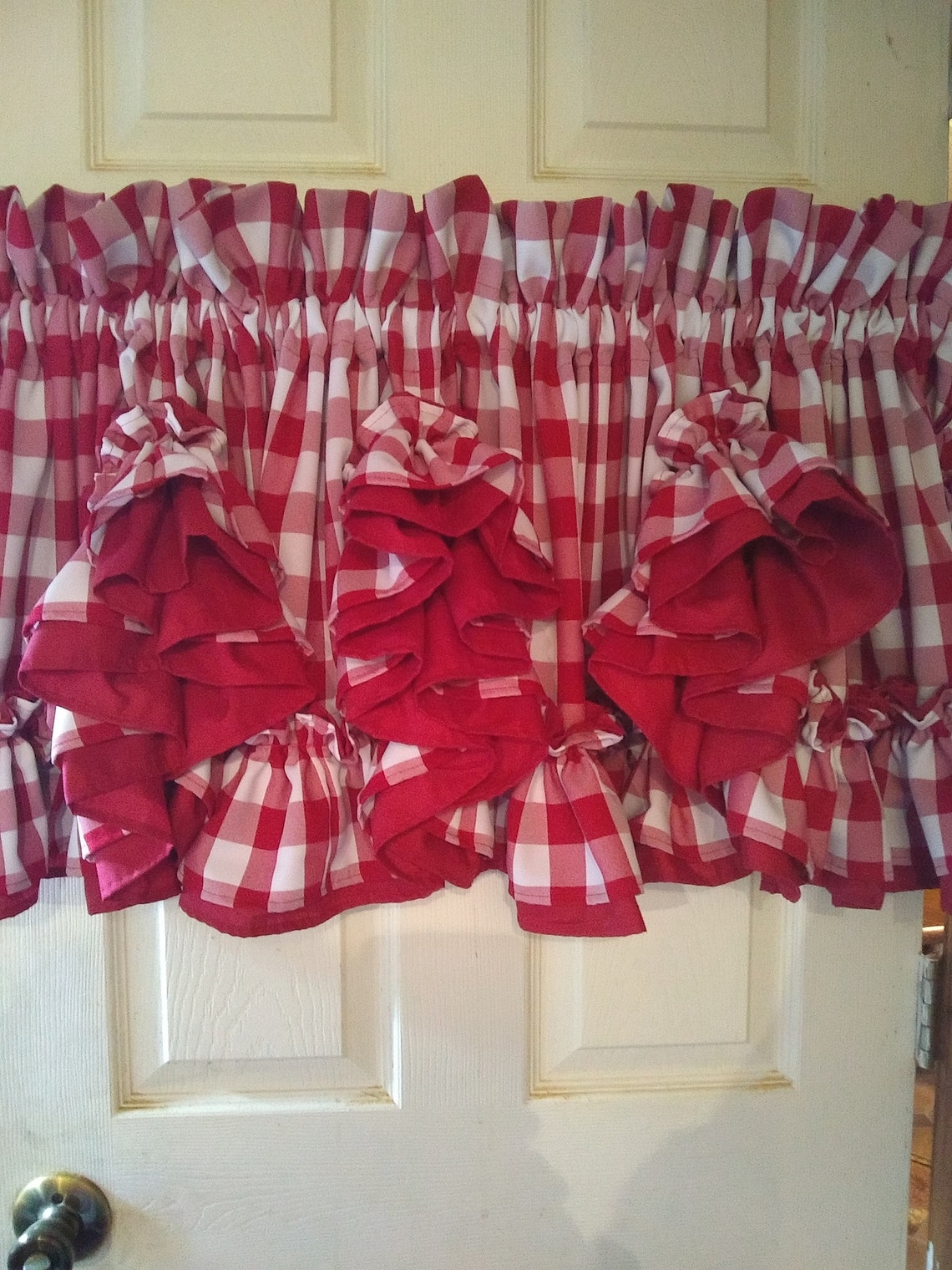 Red and White Buffalo Check Double Ruffle Valance | Etsy