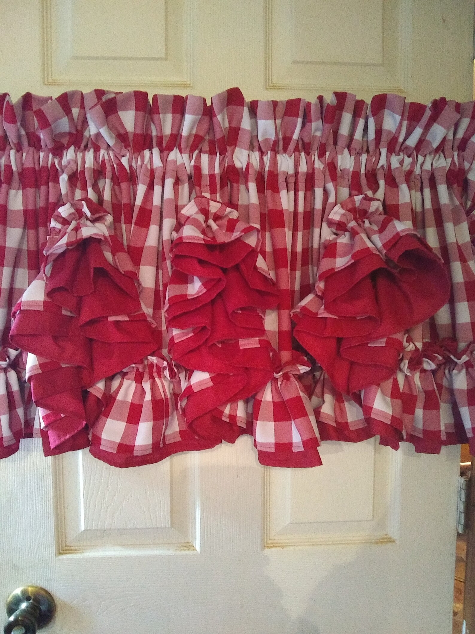 Red and White Buffalo Check Double Ruffle Valance | Etsy