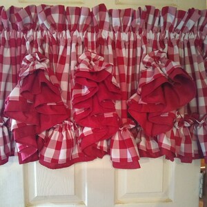 Red and White Buffalo Check Double Ruffle Valance - Etsy