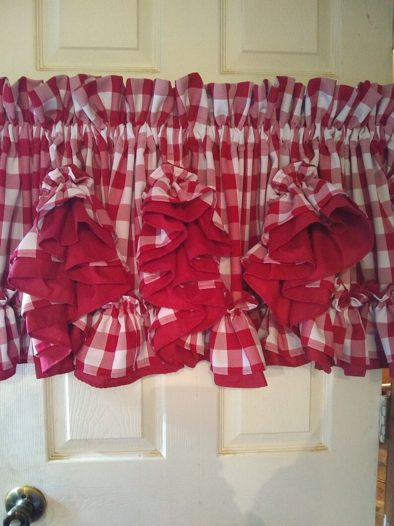 Red and White Buffalo Check Double Ruffle Valance | Etsy