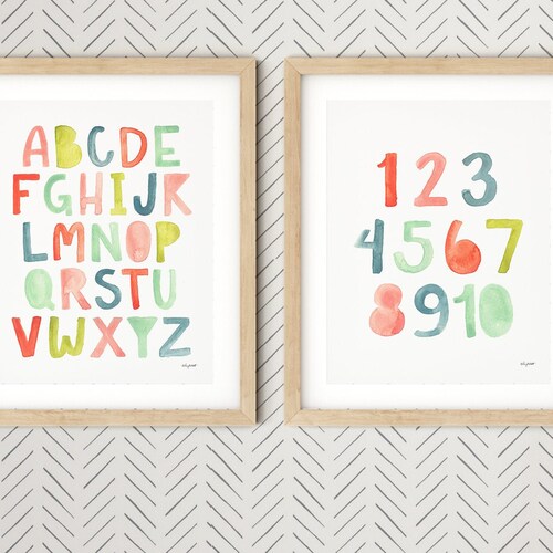 Set of 2 Alphabet Numbers Prints ABC 123 Print Set Kids - Etsy