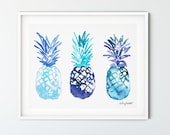 Blue Pineapple Art Print Kitchen Wall Art Pineapple Wall | Etsy