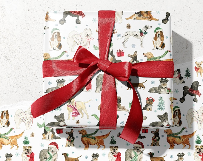 Christmas Wrapping Paper, Cozy Christmas Dogs, Gift Wrap Sheets ...