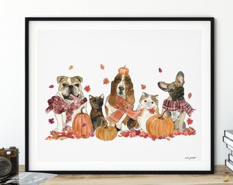 Pumpkin Patch Pets Wall Art Dog Costume Fall Home Decor | Etsy