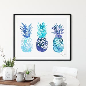 Blue Pineapple Art Print, Kitchen Wall Art, Pineapple Wall Art ...