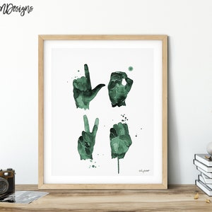 Love Sign Language Print, ASL Love Art, Valentines Day Art Print ...