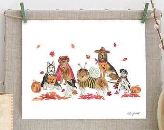 Halloween Dogs Art Print Dog Costume Fall Home Decor Fall - Etsy