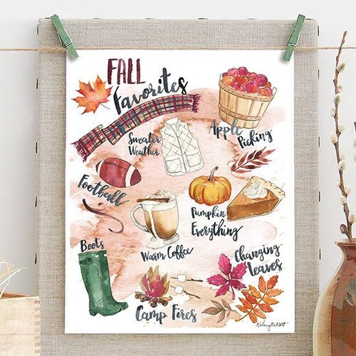 DIGITAL DOWNLOAD Fall Favorites Wall Art Fall Watercolor - Etsy