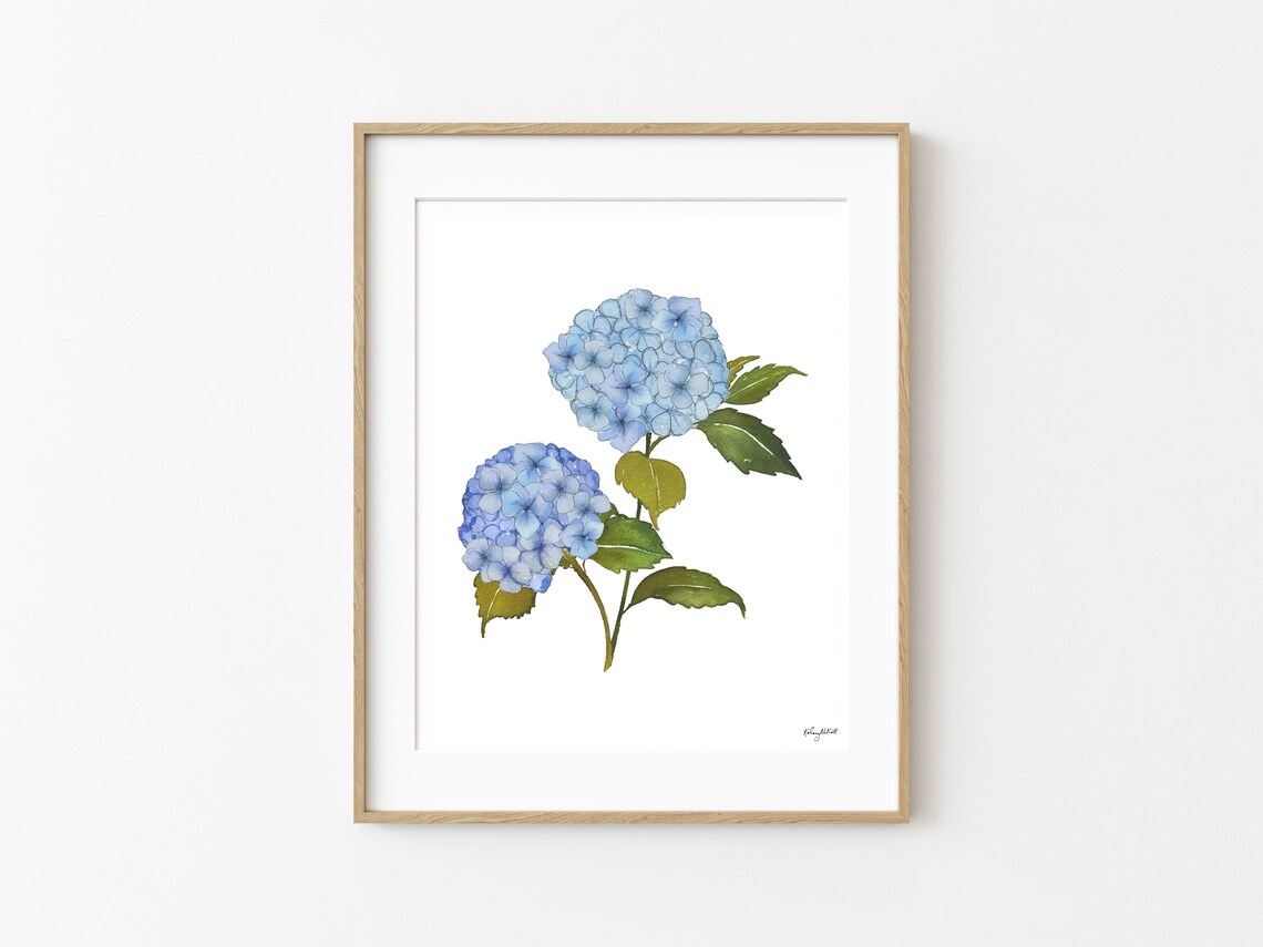 Blue Hydrangea Floral Art Print, Watercolor Hydrangea Wall Art ...