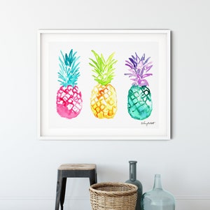 Pineapple Watercolor Painting, Colorful Pineapple Wall Art, Pineapple ...