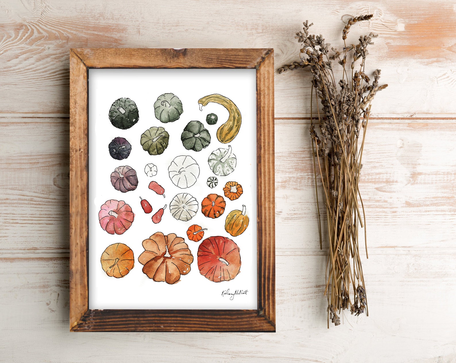 Pumpkins Gourds Wall Art Watercolor Painting Pumpkin Art | Etsy