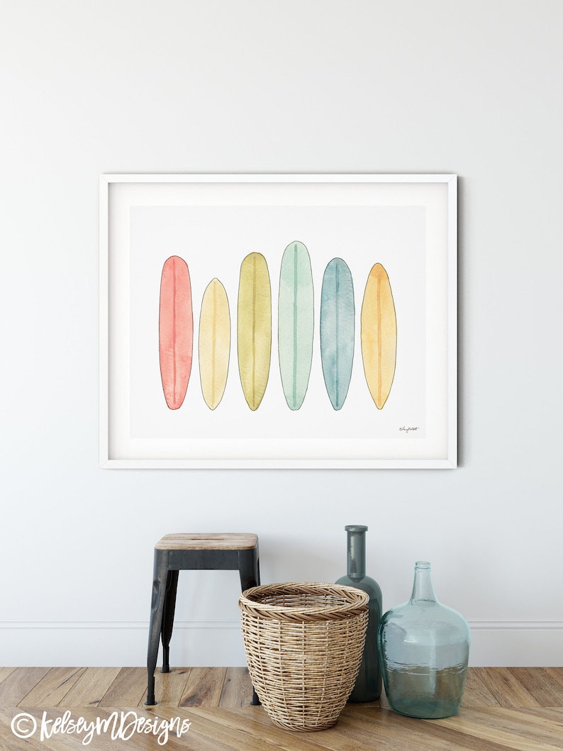 Surfboard Wall Art Colorful Beach Surf Art Watercolor - Etsy