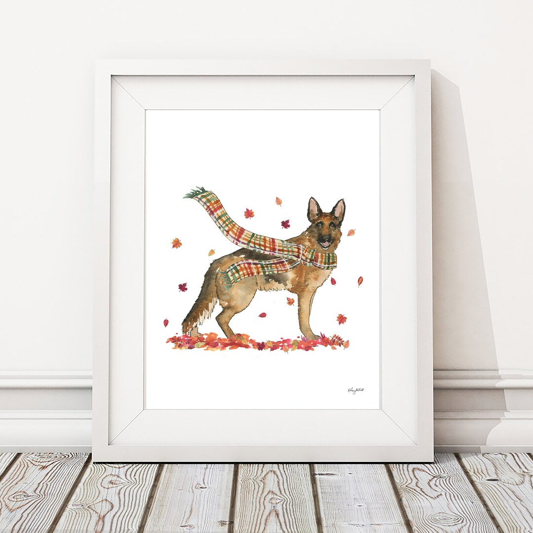 Fall Dog Wall Art, German Shepherd Dog Art Print, Autumn Home Decor ...