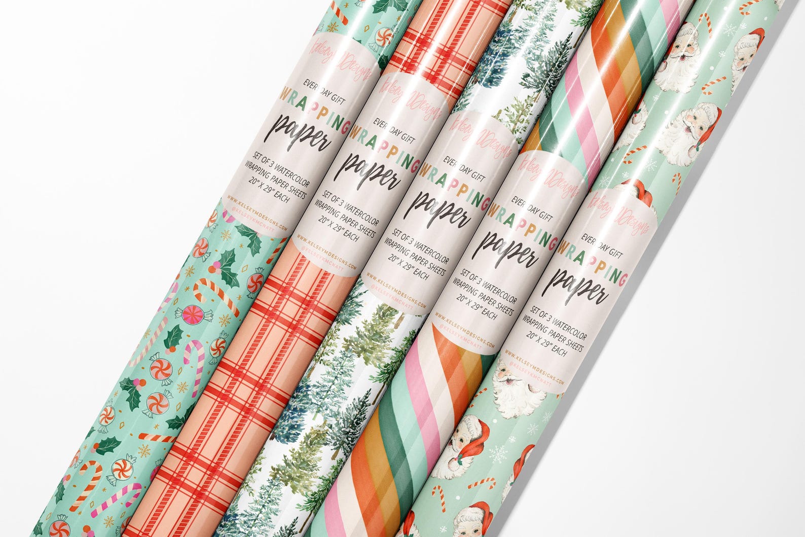 Christmas Wrapping Paper - Set of 3 Sheets, Evergreen Christmas Trees ...