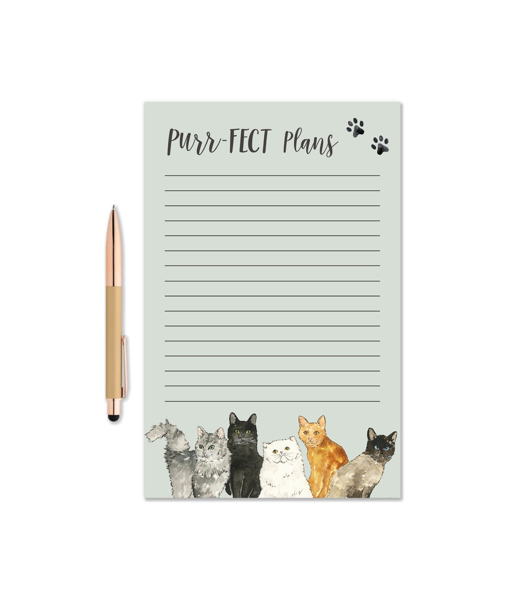 Purr-fect Plans Cat Notepad, Watercolor Notepad, Cat Notepad, Cat Lover ...