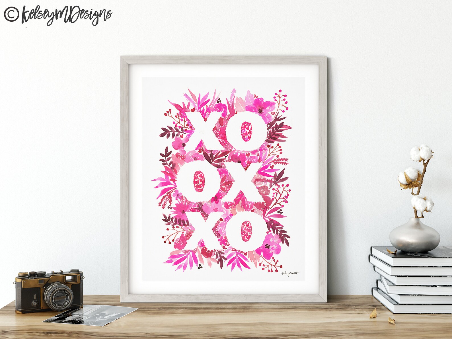 XOXO Valentines Day Art Print Pink Floral Botanical Print - Etsy