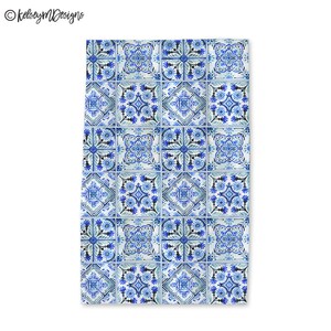 Blue Mediterranean Tile Tea Towel, Summer Kitchen Decor, Blue White ...