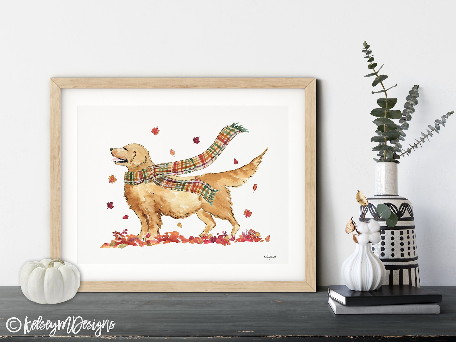 Fall Dog Wall Art, Golden Retriever Art Print, Autumn Home Decor, Fall ...