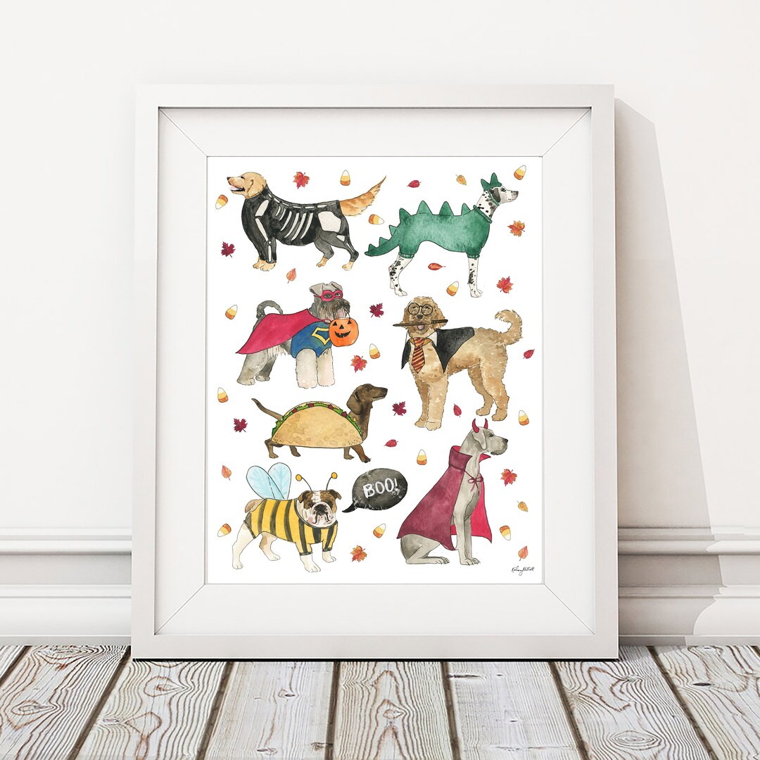 Halloween Dogs Wall Art, Dog Costume, Fall Home Decor, Fall Art Print ...
