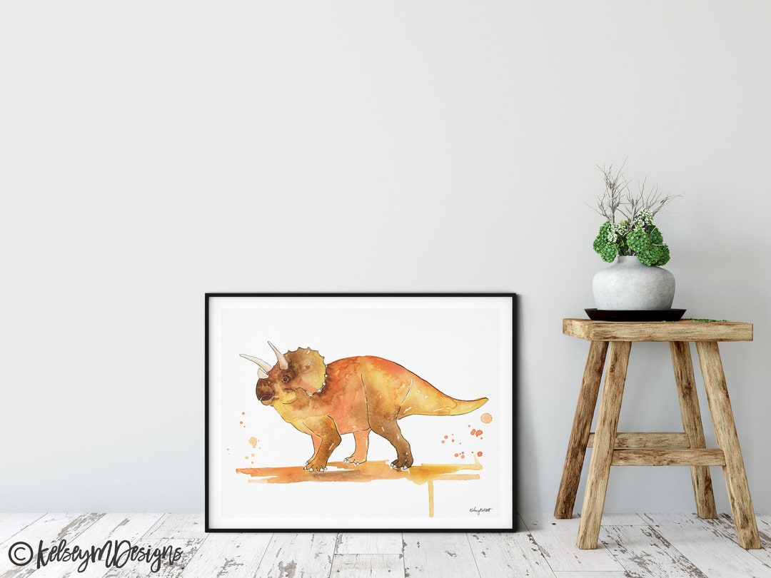 Triceratops Dinosaur Painting, Watercolor Dinosaur, Dinosaur Art ...