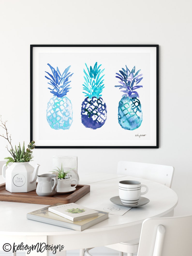 Blue Pineapple Art Print, Kitchen Wall Art, Pineapple Wall Art ...