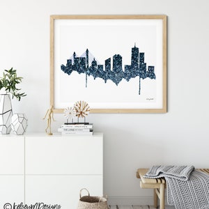 Boston Skyline Print, Boston Cityscape, Glitter Abstract Art, Boston ...