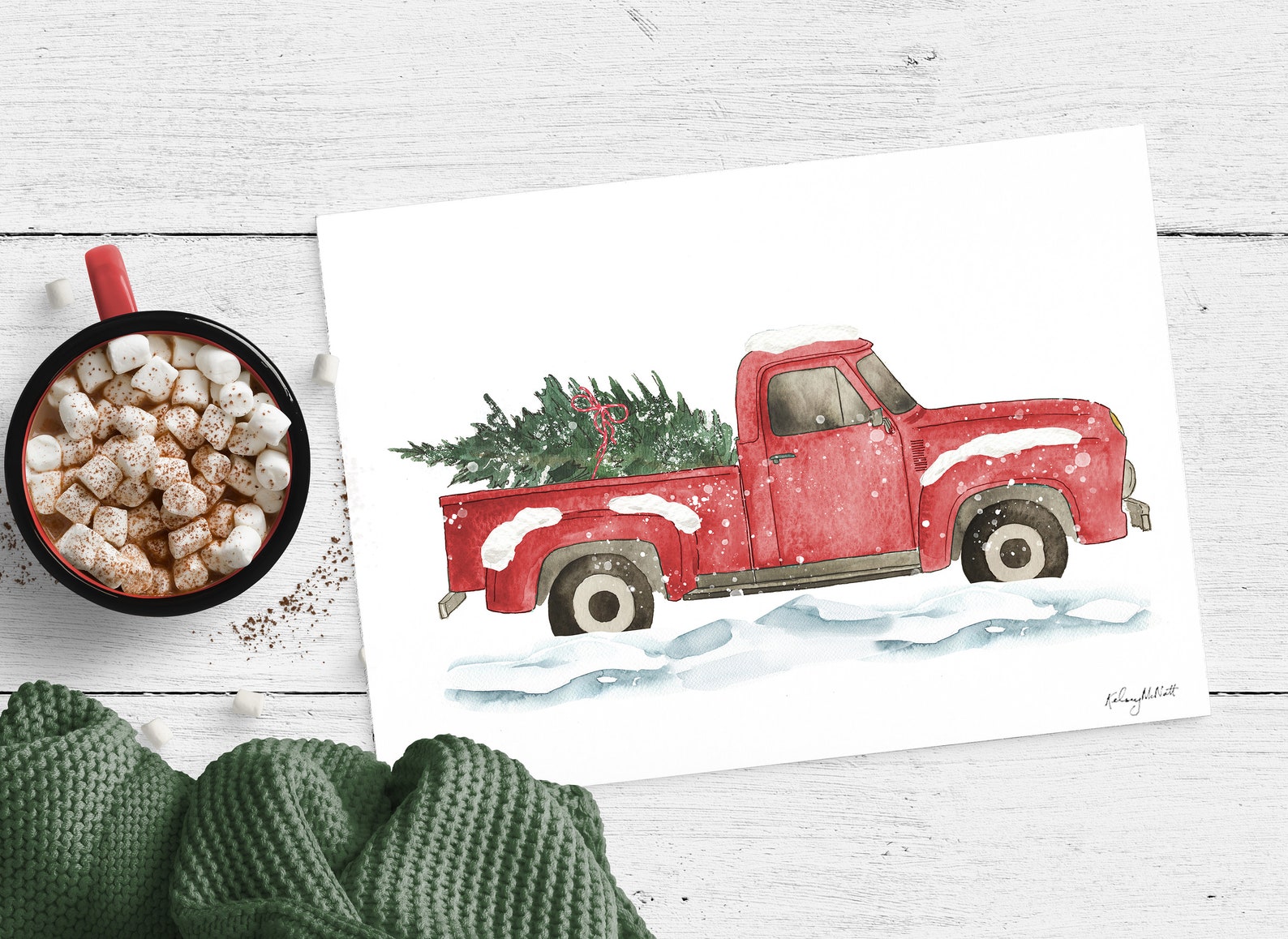 Vintage Christmas Truck Art Print Red Truck Wall Art - Etsy