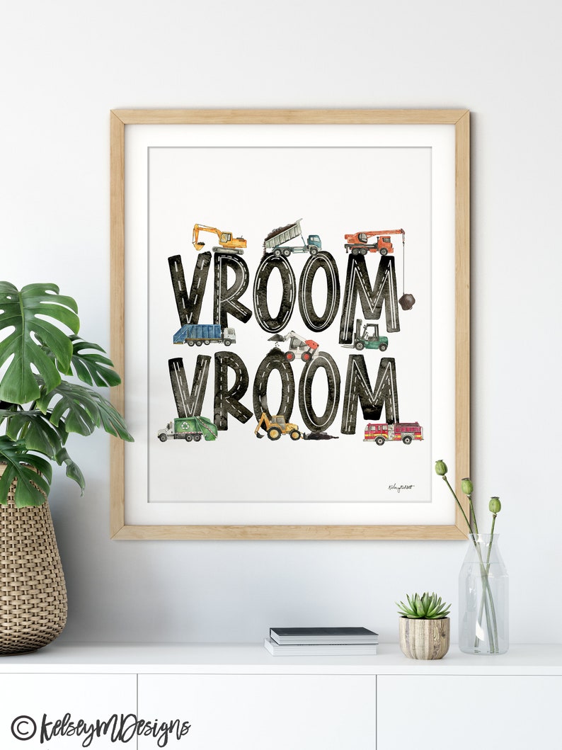 Vroom Vroom Truck Wall Art, Construction Truck Chart Print ...