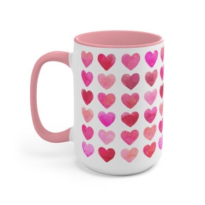 Valentine's Pink and Red Heart Mug, Valentines Day Coffee Mug, 15 Oz ...
