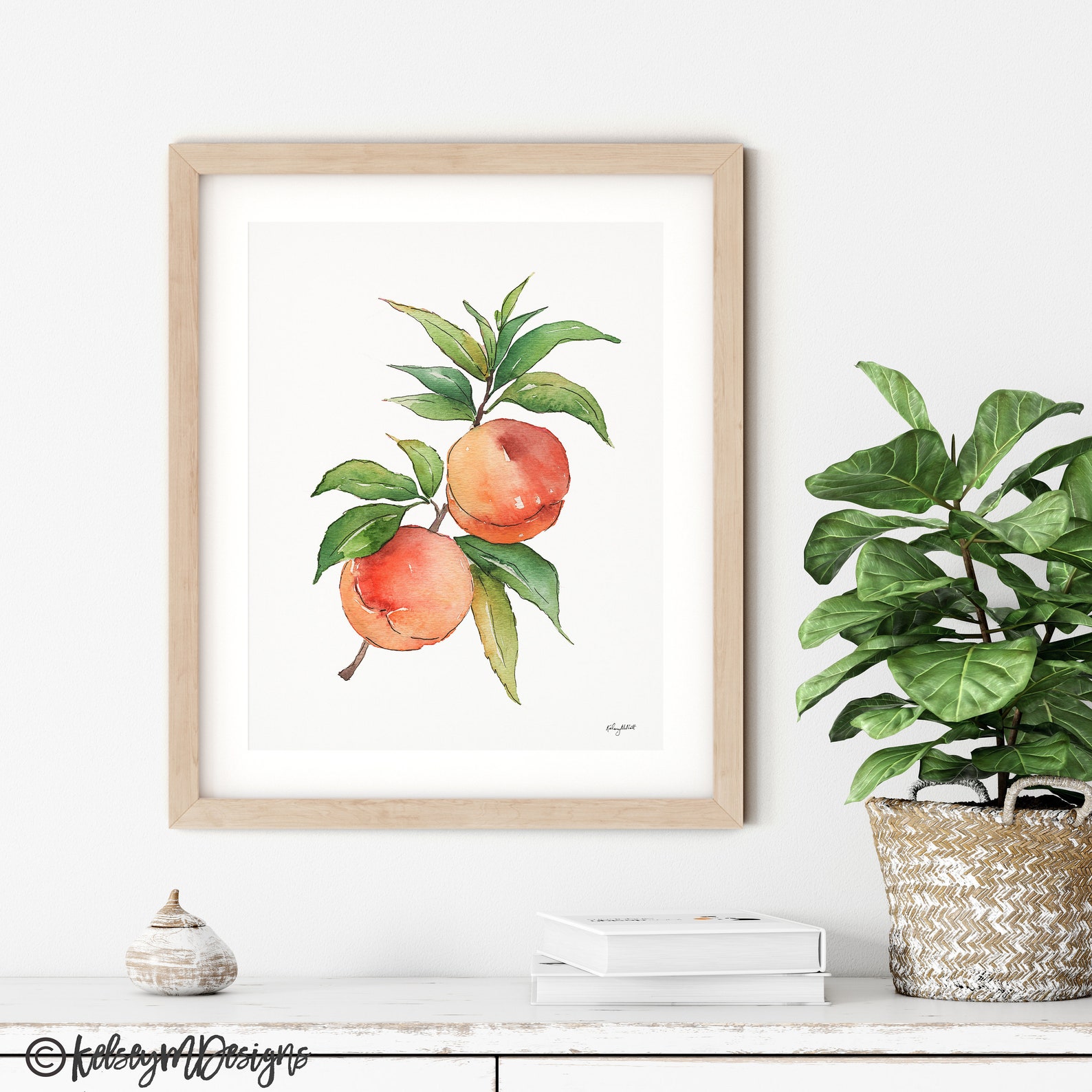 Peaches Art Print Watercolor Fruit Painting Kitchen Wall - Etsy
