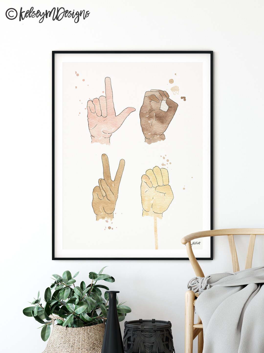 Love Sign Language Print, ASL Love Art, Skin Tones Art Print ...