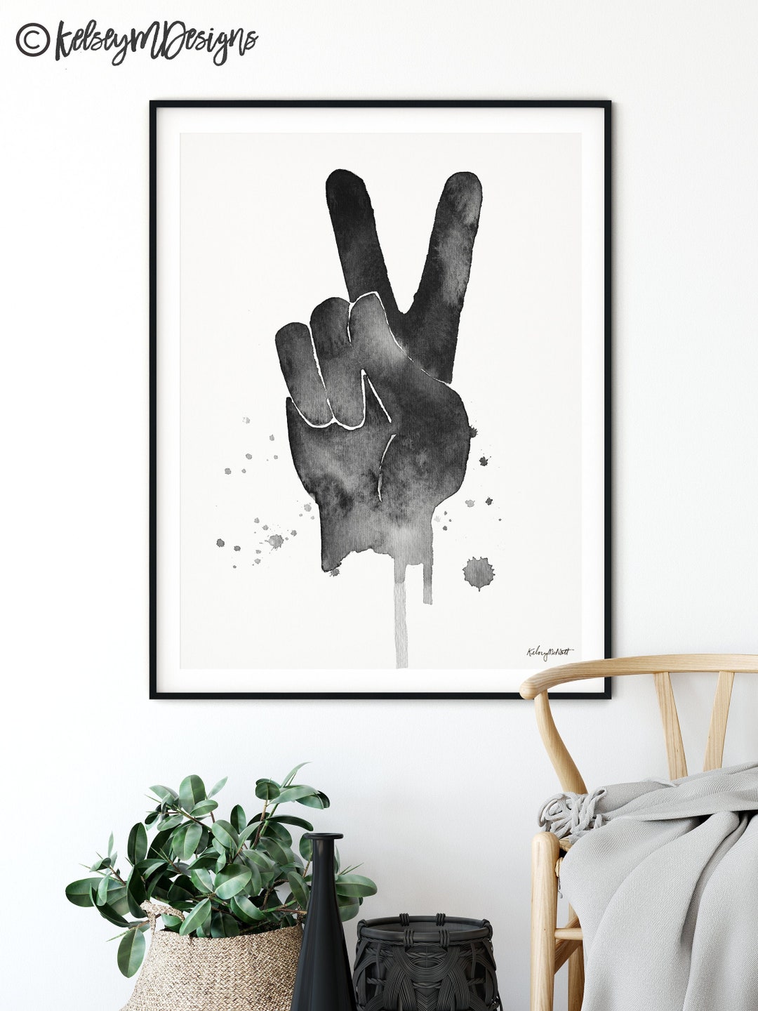 Peace Sign Wall Art, Peace Fingers, Minimal Decor Graphic, Hand Signal ...