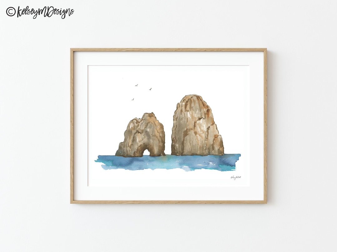 Capri Italy Wall Art, Coastal Watercolor Painting, Italy Home Decor ...