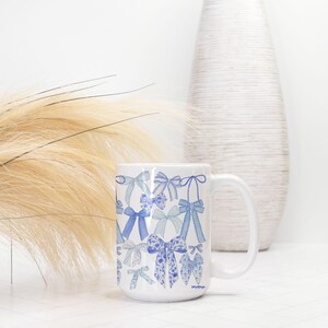 Blue Bows Coffee Mug, Chinoiserie Bow Coffee Mug, Coquette Decor, 15 Oz ...