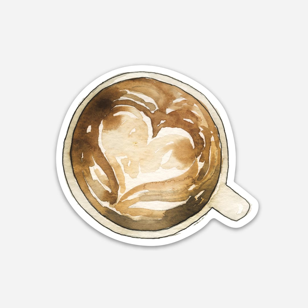 Coffee Lover Sticker, Watercolor Latte Heart Sticker, Coffee Cup Vinyl ...