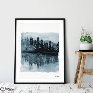 Blue Trees Watercolor Painting, Forest Print, Nature Print, Landscape ...