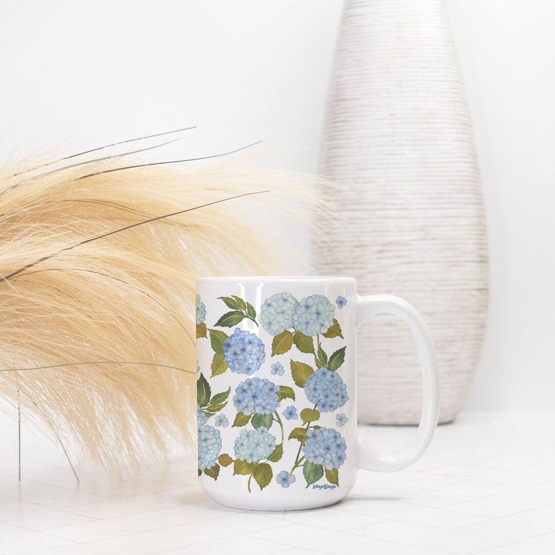 Blue Hydrangea Coffee Mug, Hydrangea Flower Coffee Mug, Spring Summer ...
