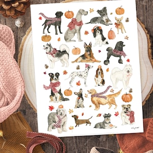 Cozy Fall Dogs Wall Art, Fall Home Decor, Fall Art Print, Dogs Art ...