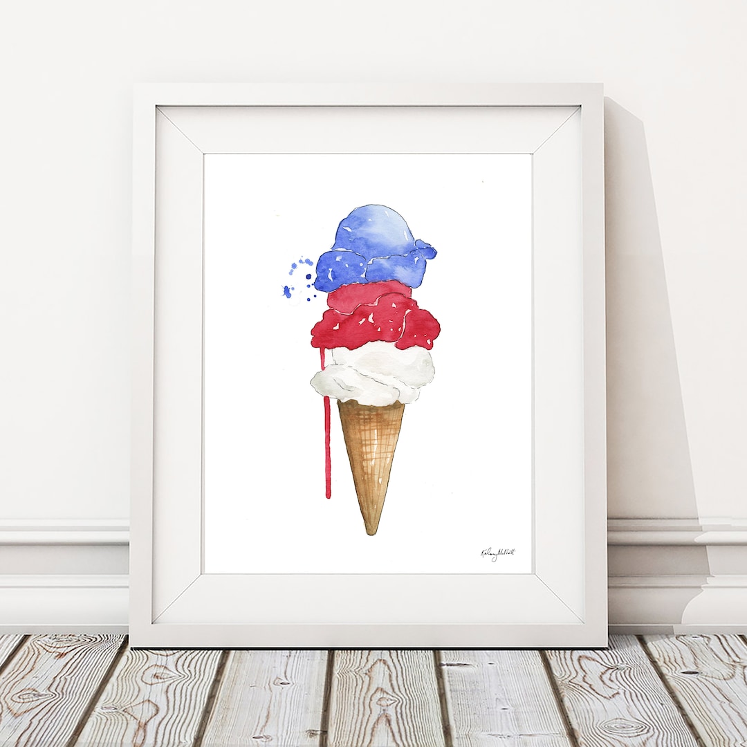 Ice Cream Cone Art Print, 4th of July Wall Art, USA Art Print, Fourth ...