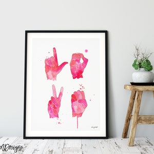 Love Sign Language Print, ASL Love Art, Valentines Day Art Print ...