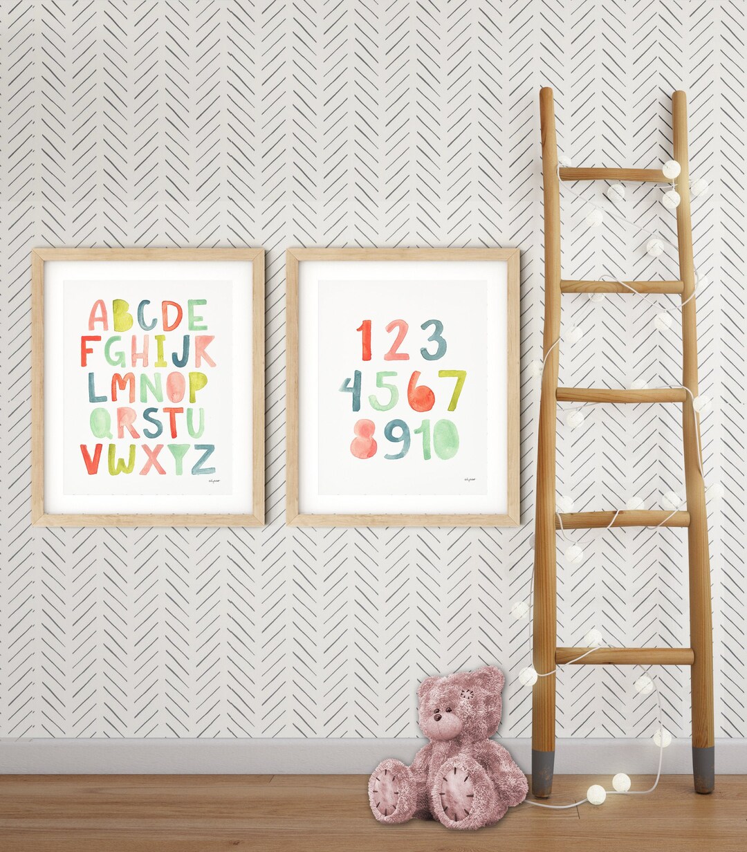 Set of 2 Alphabet Numbers Prints, ABC 123 Print Set, Kids Bedroom Decor ...
