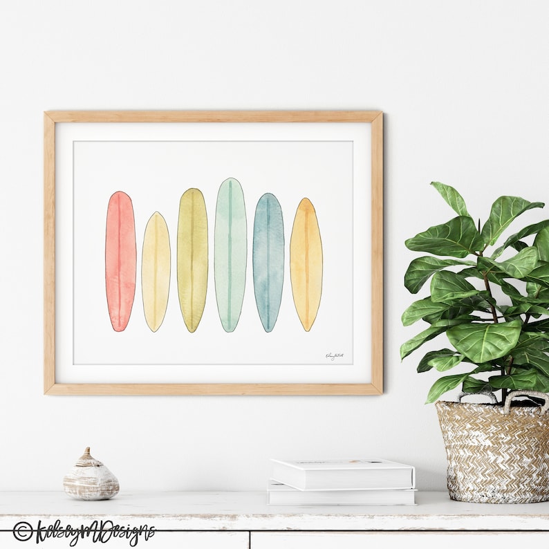Surfboard Wall Art Colorful Beach Surf Art Watercolor - Etsy