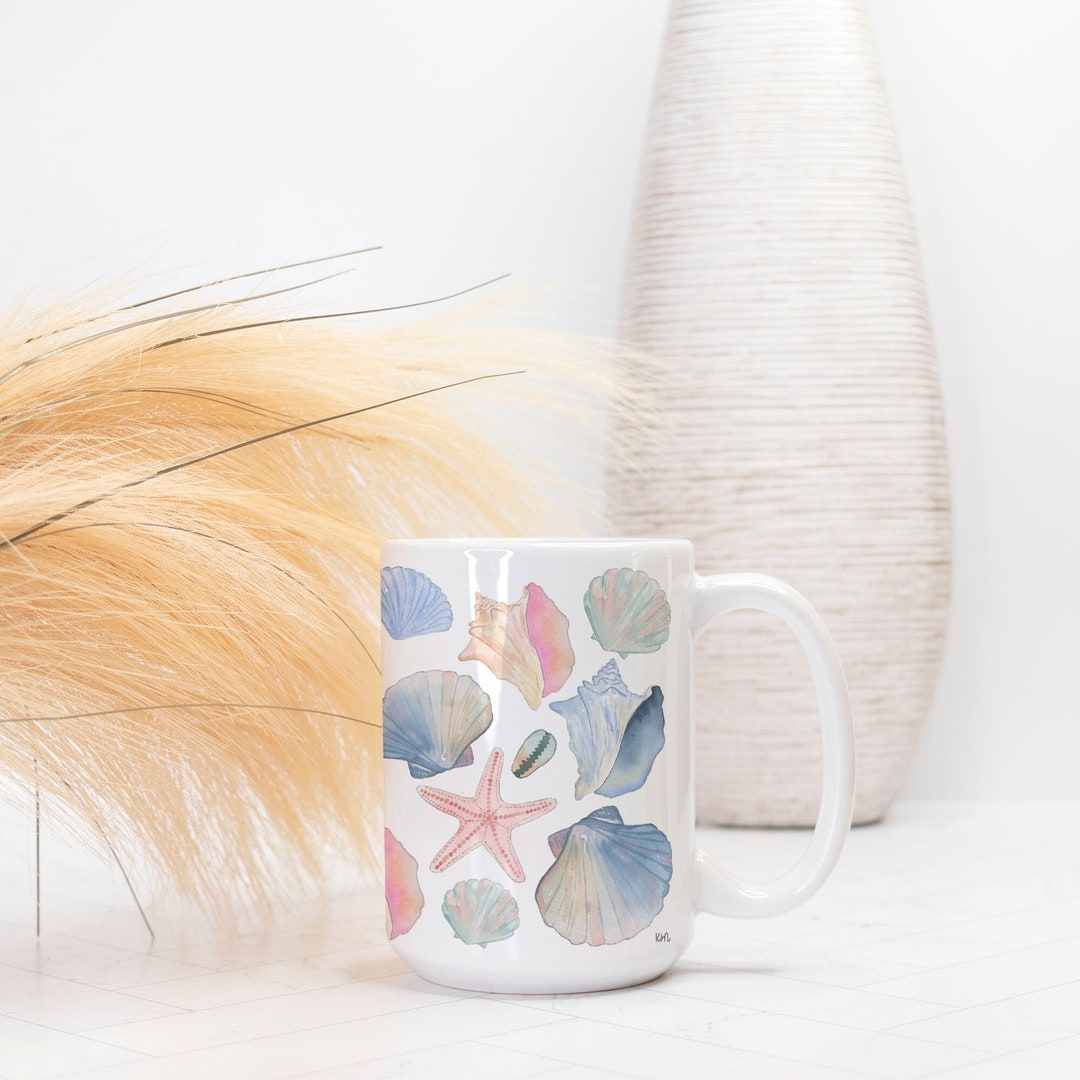 Sea Shells Coffee Mug, Coastal Coffee Mug, Summer Decor, 15 Oz Mug ...